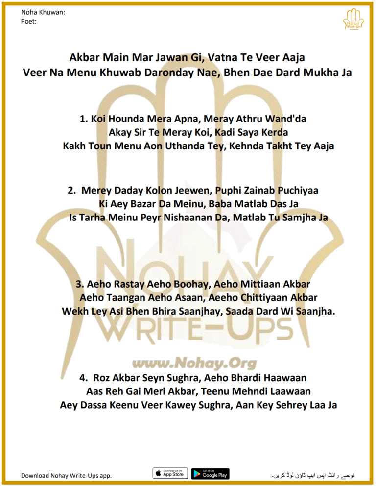 Akbar Main Mar Jawangi Vatna Te - Nohay Write-Ups/Lyrics Lyrics