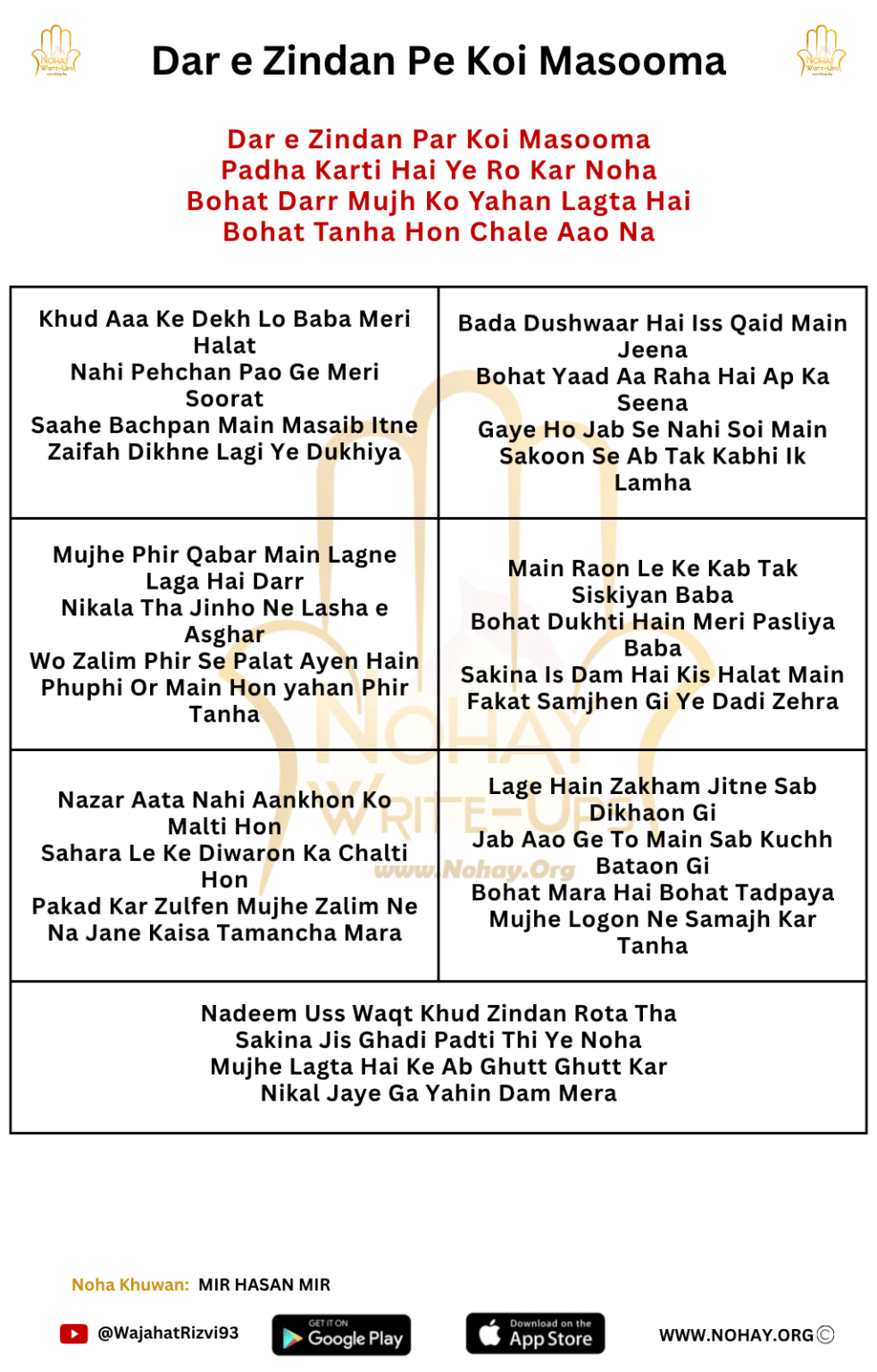 Dar e Zindan Pe Koi Masooma | Mir Hasan Mir | Nohay 2025 | Muharram 2025/1447 | Lyrics | English ...